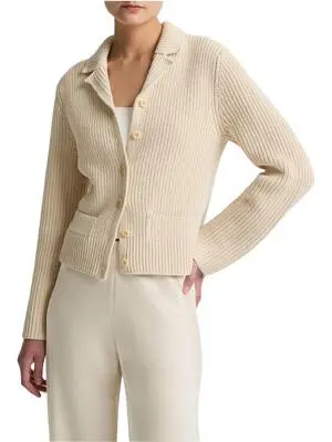 Vince Cotton-blend Ribbed Cardigan - Neutral / White