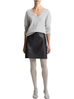 VINCE Bonded Leather Mid-Rise A-Line Skirt