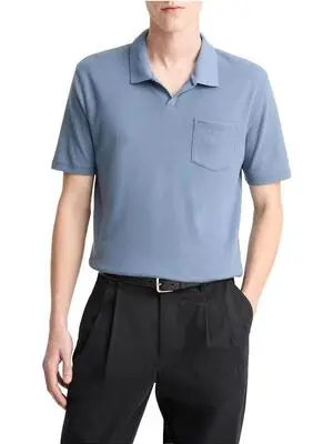 Vince Cotton-blend Johnny-collar Polo Shirt - Blue