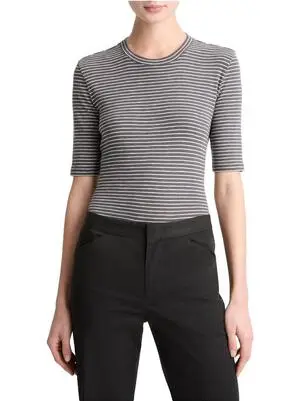 Vince Cotton-blend Elbow-sleeve T-shirt - Stripe