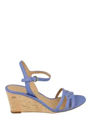 FERRAGAMO Leather Wedge Sandal - Blue