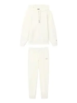 EA7 Stretch Cotton Jersey Hooded Tracksuit - White