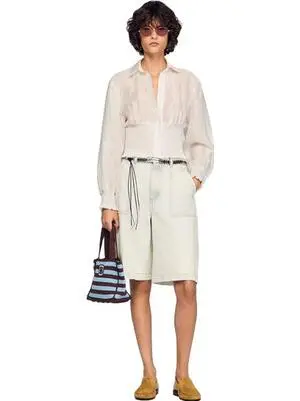 Sandro Smocked Linen Shirt - White