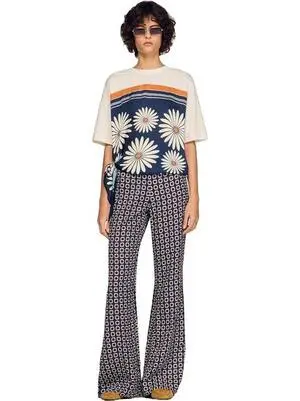 Sandro Print Flared Trousers - Floral
