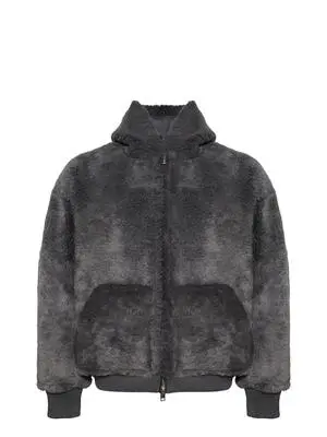 Alexander Wang Zip Up Shearling Hoodie - Grey