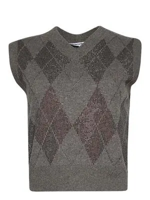 Alexander Wang V-neck Sleeveless Vest With Crystal Argyle Pattern - Brown