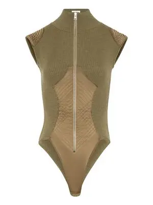 JEAN PAUL GAULTIER Merino Wool Ribbed And Satin Bodysuit - Green