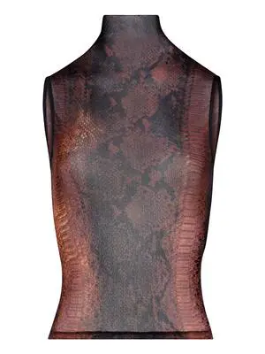 JEAN PAUL GAULTIER Mesh High Neck Tank Top - Brown
