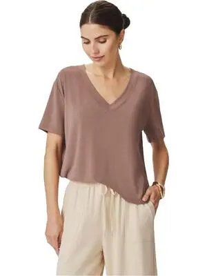 Splendid Kacey Bamboo Blend V-neck Tee - Natural