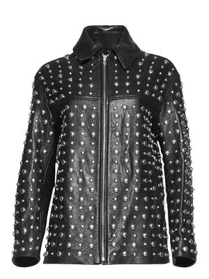 Nour Hammour Studded Leather Jacket - Black
