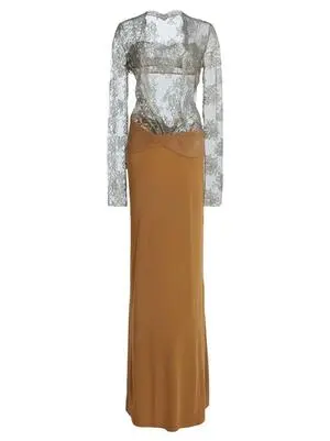 Christopher Esber Sèpienne Lace Suede Belted Jersey Gown - Tan