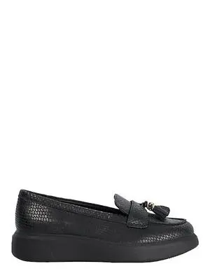 DUNE Glissade Leather Loafers - Black Rept Print Leather