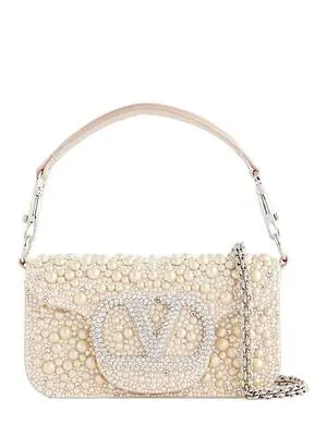 Valentino Garavani Locò Small Embellished Satin Shoulder Bag Crema/rosa/crystal
