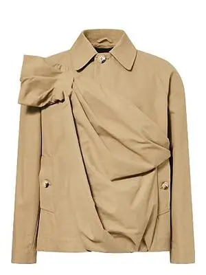 Simone Rocha Gathered Flower Sash Asymmetric Cotton-blend Jacket - Khaki