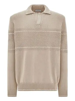 Canali Long-sleeved Cotton Polo Shirt With Contrasting Stitching - Beige