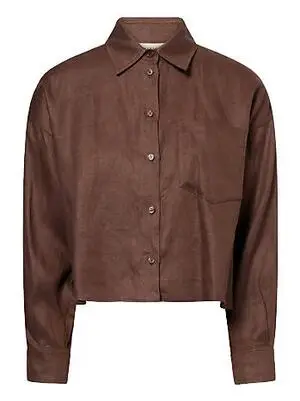 Max Mara Crop Relaxed Linen Shirt - Chocolate