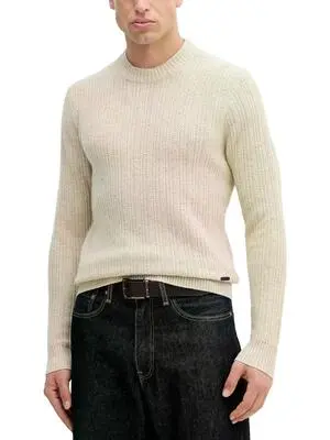 HACKETT Crew Neck Ribbed Knit Sweater - Neutrals