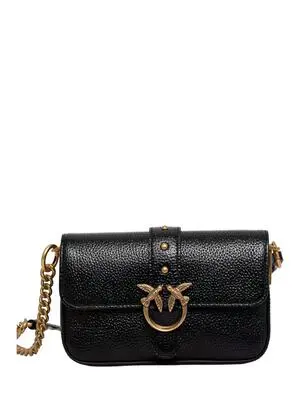 Pinko Love Birds Leather Mini Crossbody Bag - Black