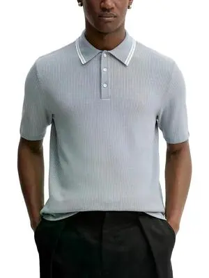 Rag & Bone Ribbed-knit Polo Shirt - Blue