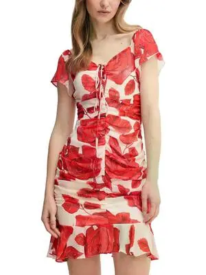 GAUDI Floral-print Ruched Mini Dress - Red