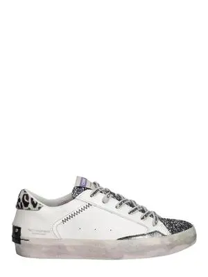 CRIME LONDON Glitter Panel Leopard-print Sneakers - White