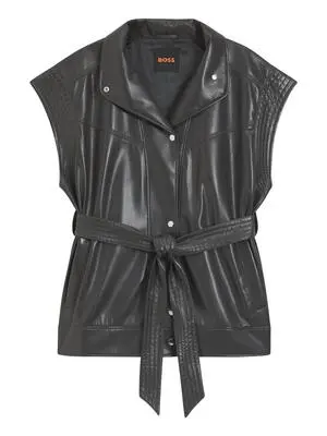 BOSS Faux-leather Sleeveless Jacket With Belt - Light Grey