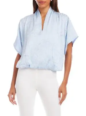 Karen Kane Crushed Satin V-neck Top - Light Blue