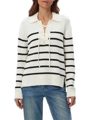 Michael Stars Adrienne Lace Up Striped Sweater - Ivory/black