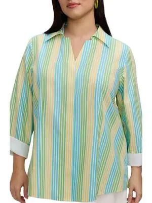Foxcroft Taylor Stripe Cotton Button-up Shirt - Green/multi
