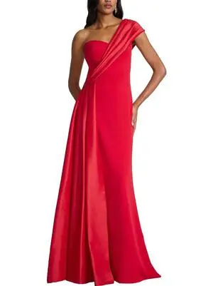 Tadashi Shoji One-shoulder Crepe & Taffeta Ballgown - Cherry