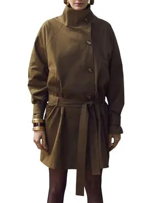 Mango Funnel Neck Belted Trench Coat - Medium Brown