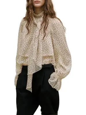Mango Polka Dot Tie Neck Blouse - Ecru