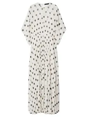 Marina Rinaldi Polka Dot Pleated Georgette Midi Dress - White