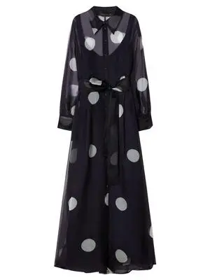 Marina Rinaldi Silk Polka Dot Maxi Shirt Dress - Blue