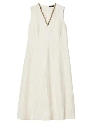 Marina Rinaldi Cotton-linen Flared Midi Dress - White
