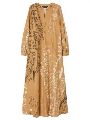 Marina Rinaldi Printed Cotton Maxi Dress - Beige