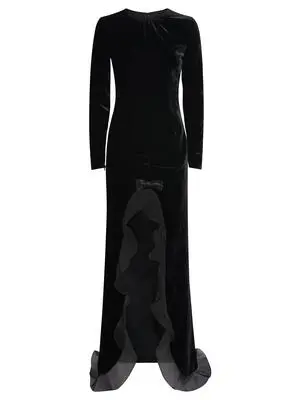 Alessandra Rich Velvet Ruffled Gown - Black
