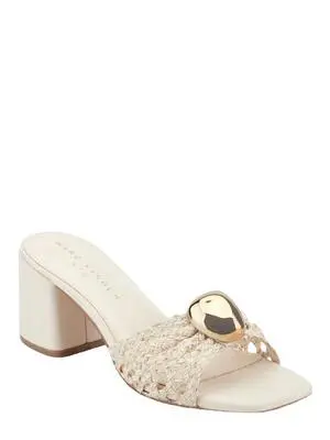 Marc Fisher Farrel Embellished Square Toe Slide Sandal - Ivory