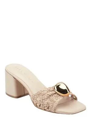 Marc Fisher Farrel Embellished Square Toe Slide Sandal - Light Natural