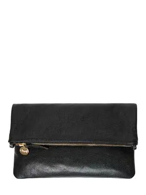CLARE V. Foldover Petit Caviar Leather Clutch