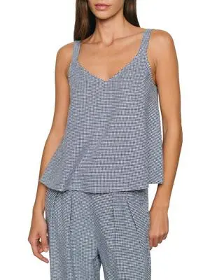 Eberjey Linen Blend V-neck Camisole - Gingham White/navy