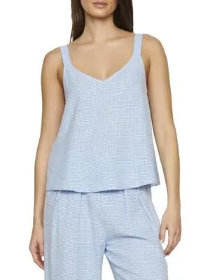 Eberjey Linen Blend V-neck Camisole - Gingham White/summer