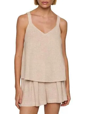 Eberjey Linen Blend V-neck Camisole - Gingham White/warm Taupe