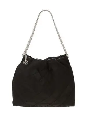 Tory Burch Fleming Quilted Nylon Hobo Bag Black