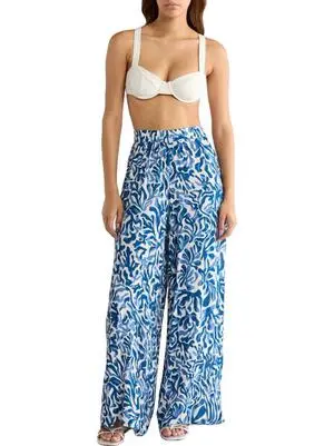 Elan Printed Wide Leg Pants - Blue Carolina