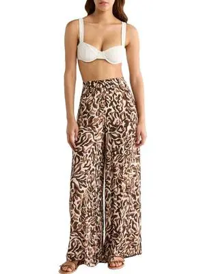 Elan Printed Wide Leg Pants - Brown Carolina