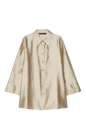 Marina Rinaldi Silk Button Down Shirt - Beige