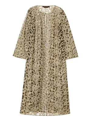 Marina Rinaldi Elegante Tulle Embroidered Long Cardigan - Black