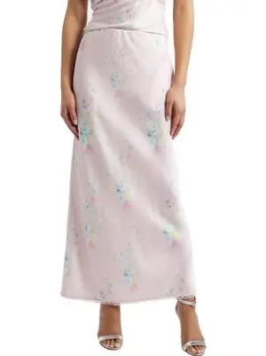 LoveShackFancy Kalo Floral Satin Maxi Skirt - Rosy Trellis