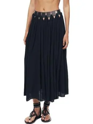 NOCTURNE Pleated Ring-detail Midi Skirt - Black